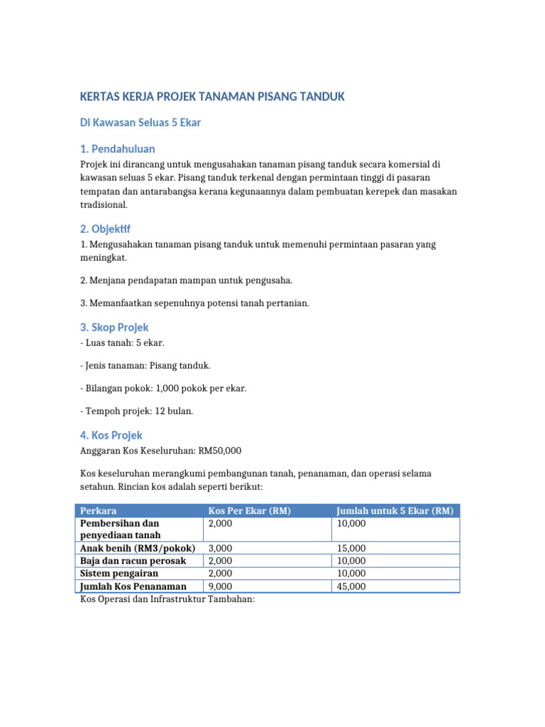 Projek Tanaman Pisang Tanduk 5 Ekar | PDF