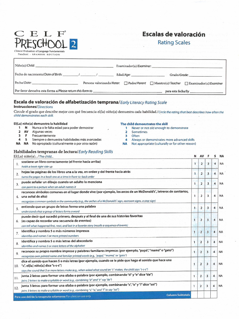 Escala de Valoración CELF PSL 2 | PDF