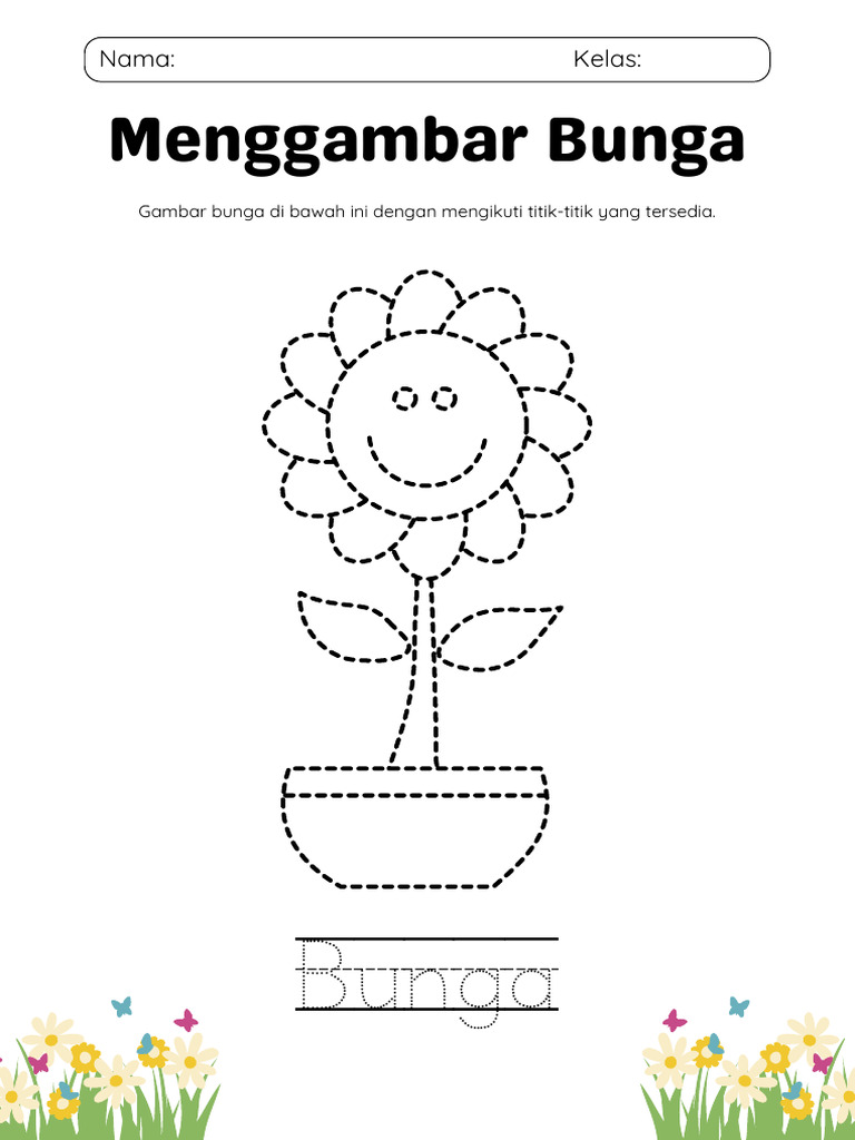 Menggambar Bunga Lembar Kerja Hijau Kuning Ilustrasi | PDF