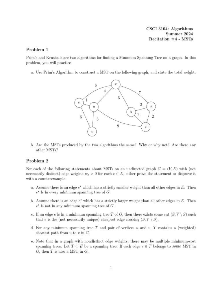 Recitation4 Graphs MSTs | PDF