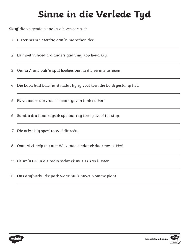Za Hl 271 Sebw Skryf Sinne in Die Verlede Tyd Aktiwiteit Ver 2 | PDF