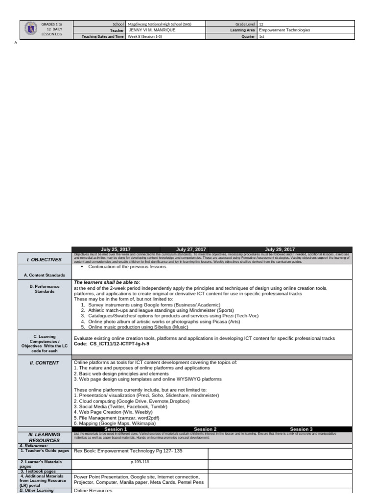 DLL Etech Week 8 July 25 | PDF | Educational Technology | Curriculum