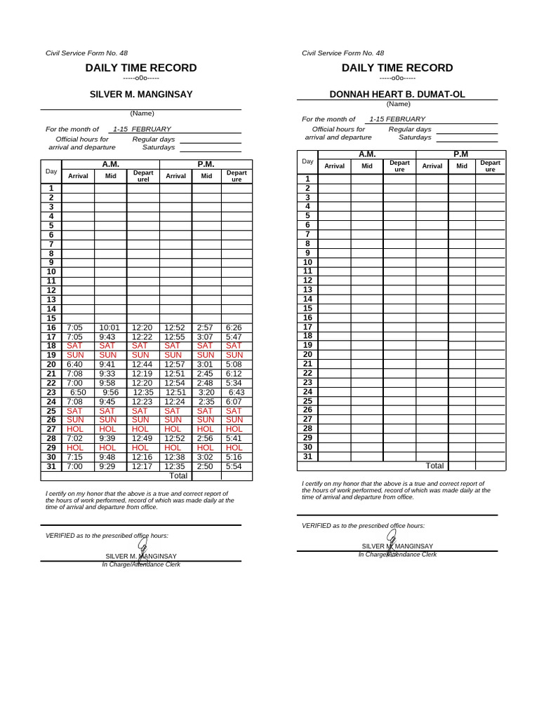 Daily Time Record (Zoom Aurora) | PDF
