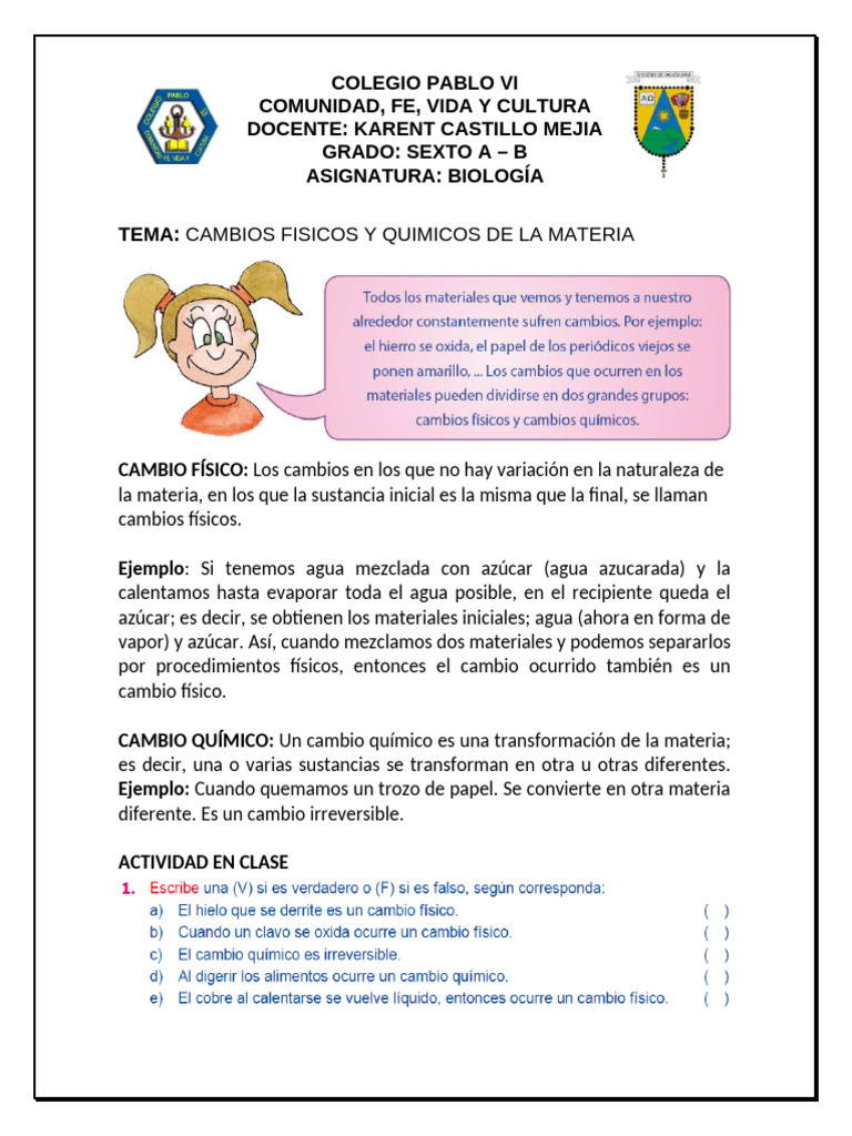 Cambios Físicos y Químicos en Sexto Grado | PDF
