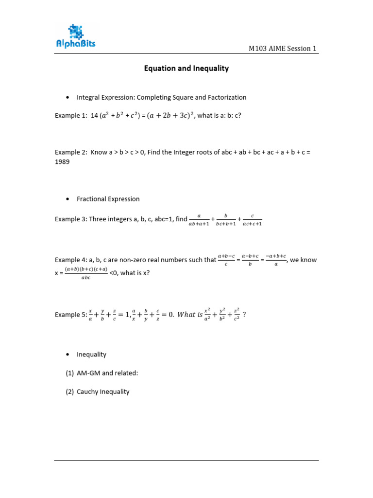 Equation and Inequality | PDF | Factorization | Abstract Algebra