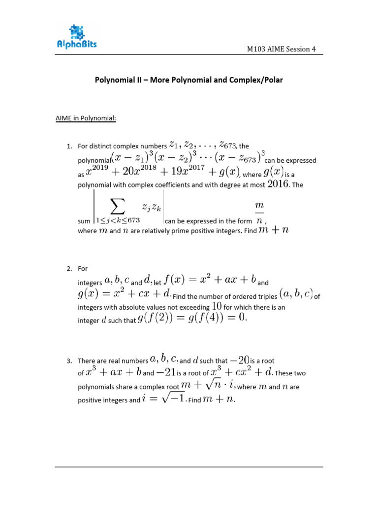 Polynomial II With Complex | PDF | Polynomial | Complex Number