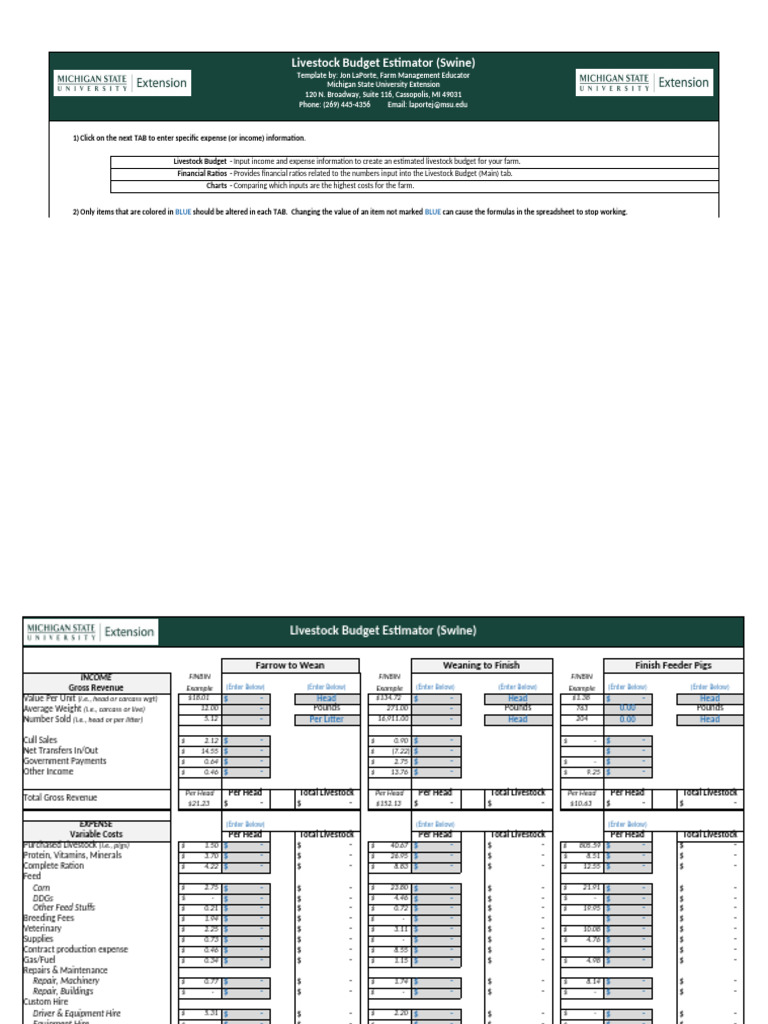Swine Livestock Budget Estimator Tool | PDF | Income | Net Income