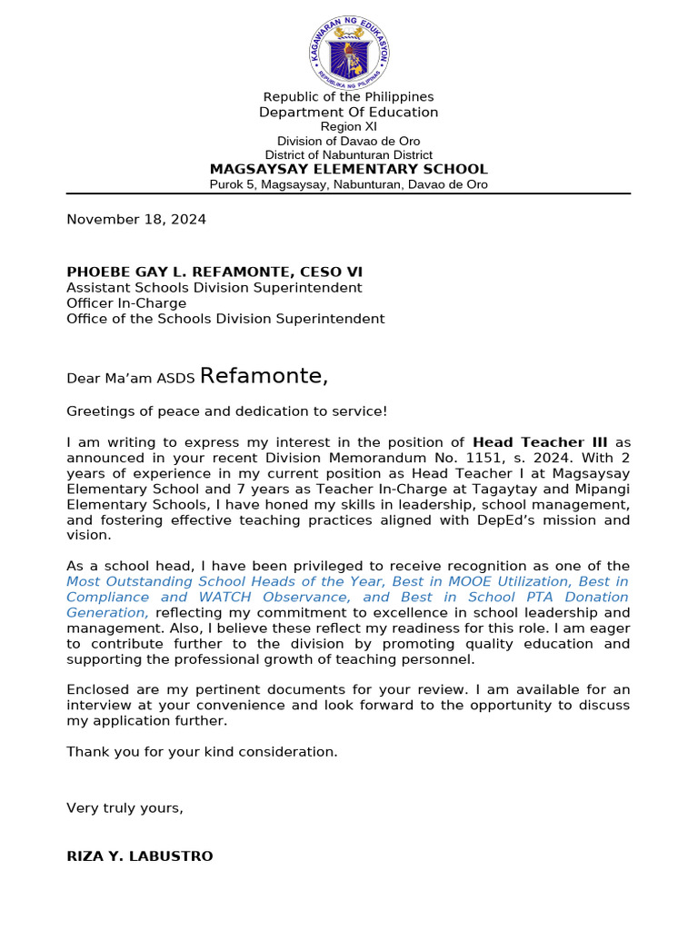 HT intent letter | PDF