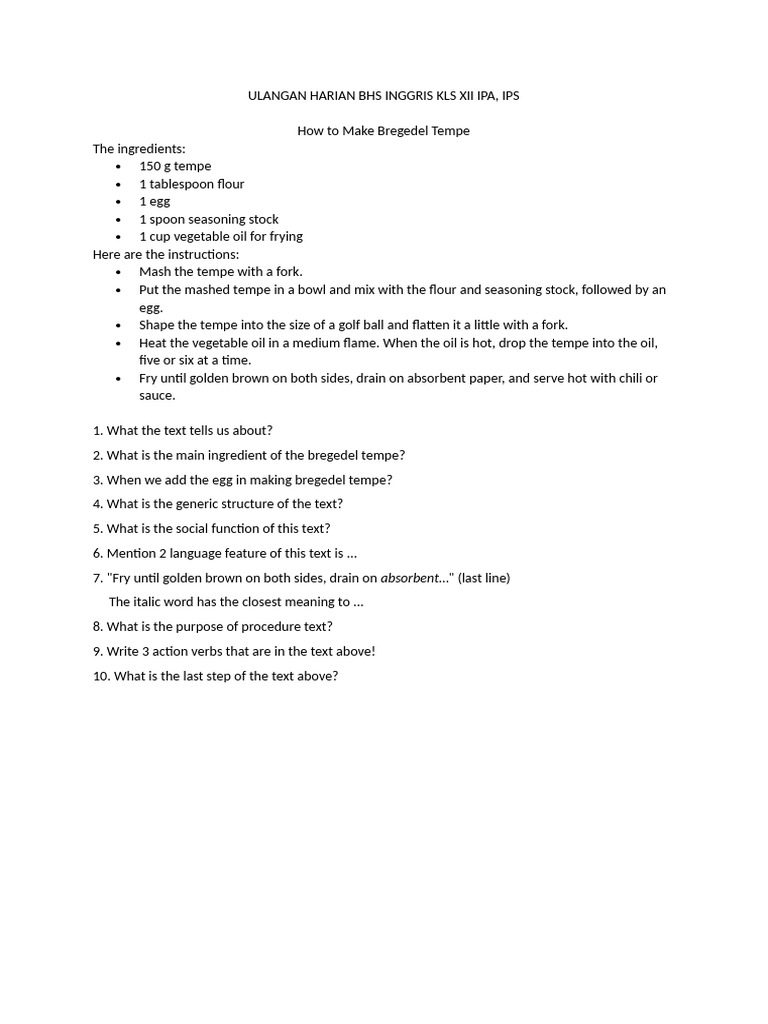 Bregedel Tempe Recipe and Instructions | PDF