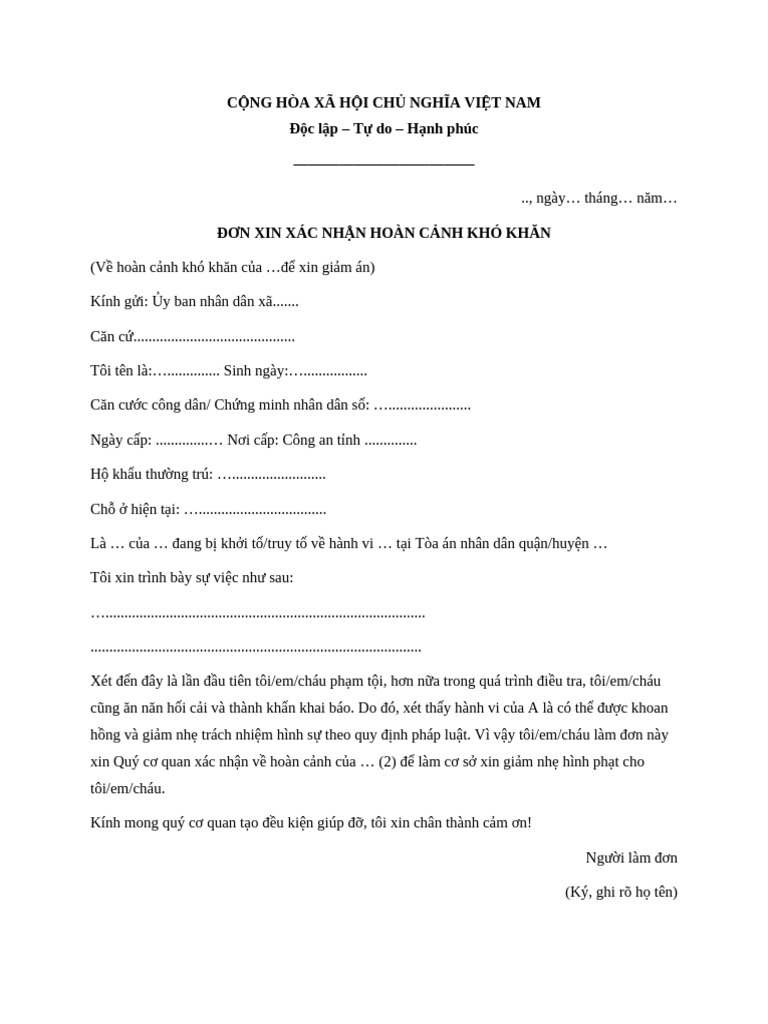 Don Xin Xac Nhan Hoan Canh Kho Khan 3 2604104326 | PDF