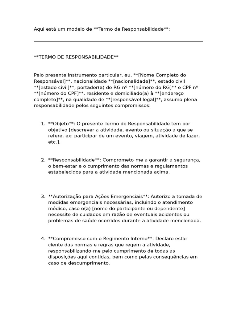 Modelo de Termo de Responsabilidade | PDF