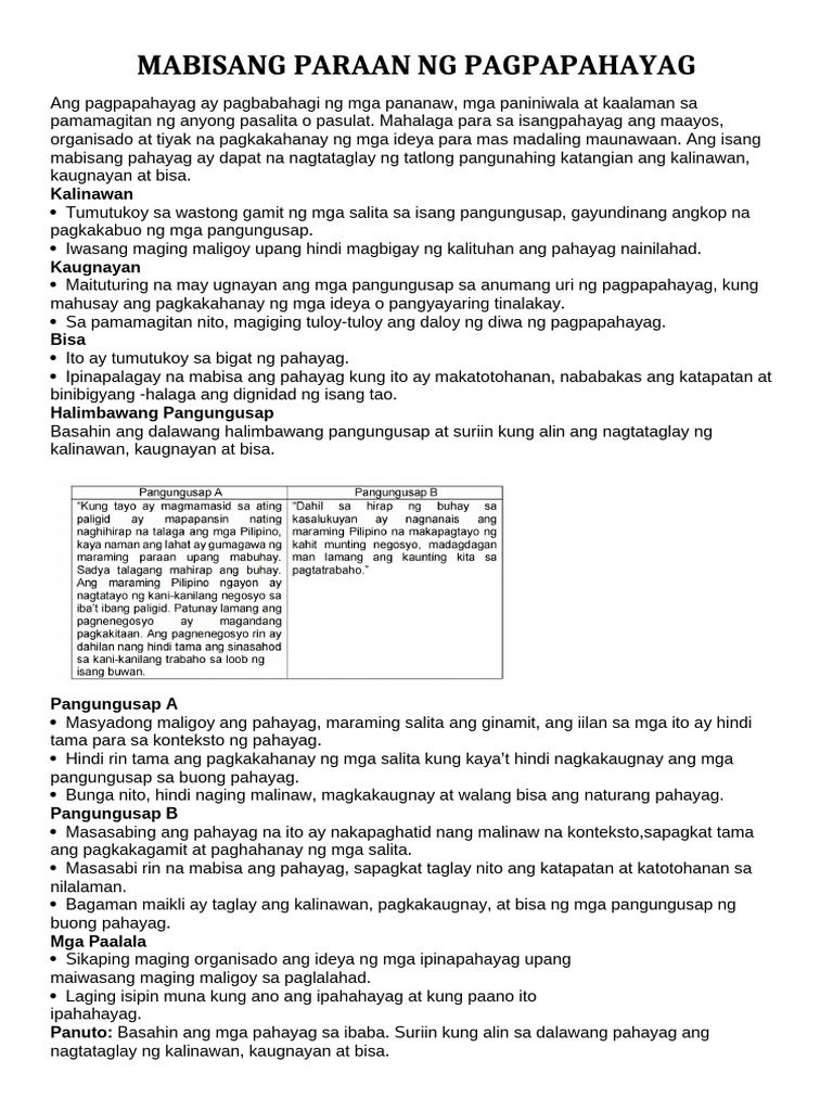 Mabisang Paraan NG Pagpapahayag | PDF