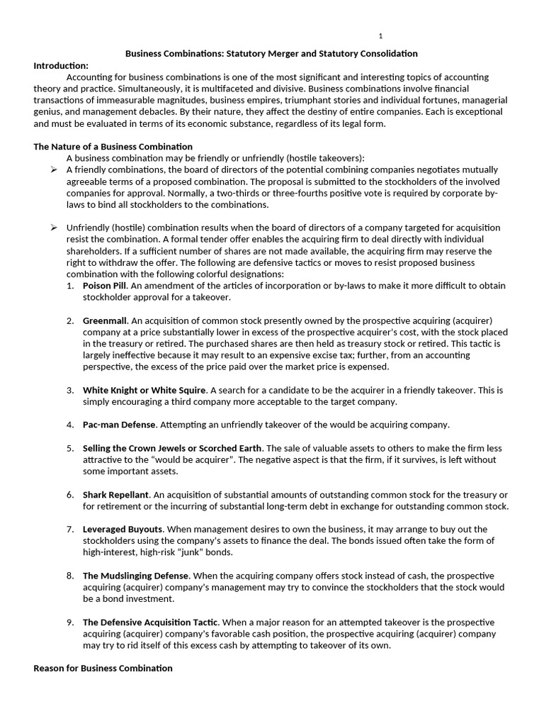 Business Combinations Notes | PDF | Mergers And Acquisitions | Goodwill ...
