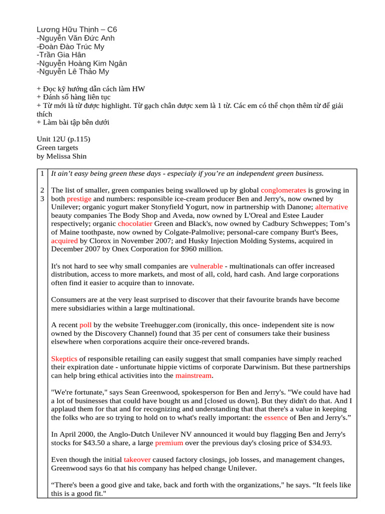 Reading-12U - HuuThinh - C6 2 | PDF | Unilever | Companies