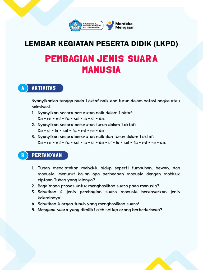 9 LKPD SMART - Pembagian Jenis Suara Manusia | PDF
