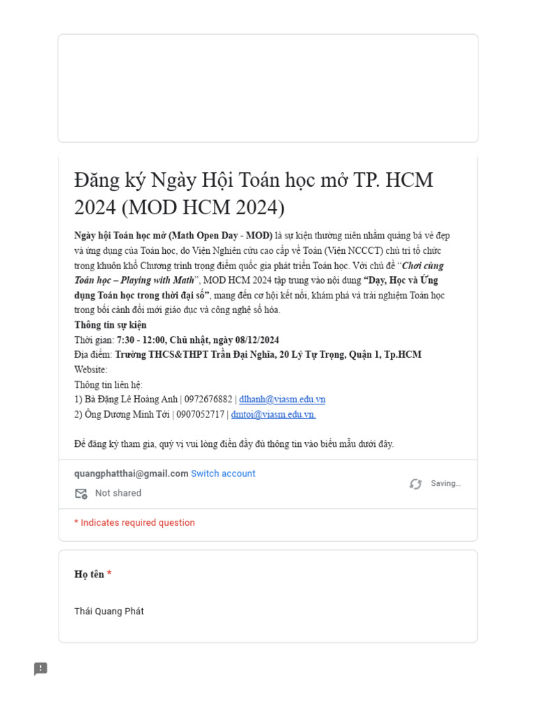 Đăng ký Ngày Hội Toán học mở TP. HCM 2024 (MOD HCM 2024) | PDF