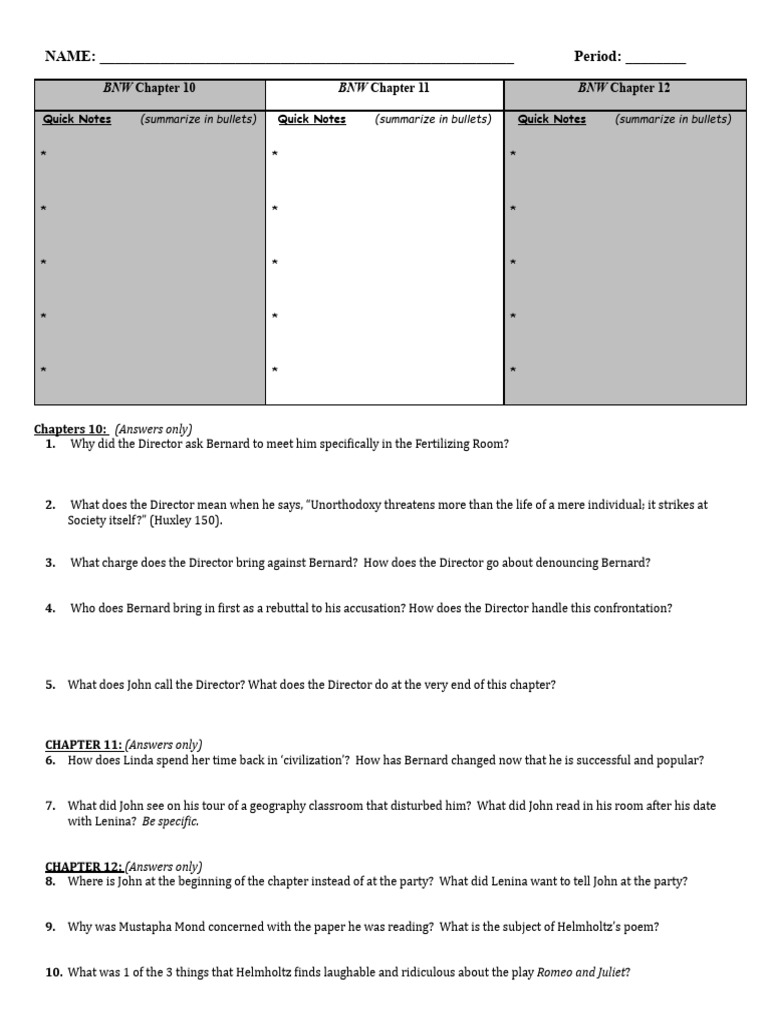 BNW Study Guide Questions | PDF