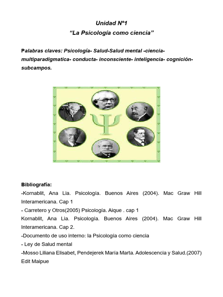 Psicologia-U1-2024 | PDF | Sicología | Salud mental