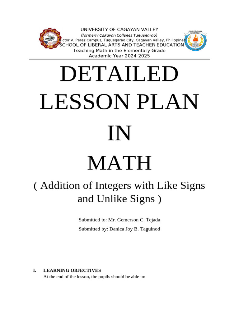 Addition of Integers With Like Signs and Unlike Signs-Grade-6.dddd ...