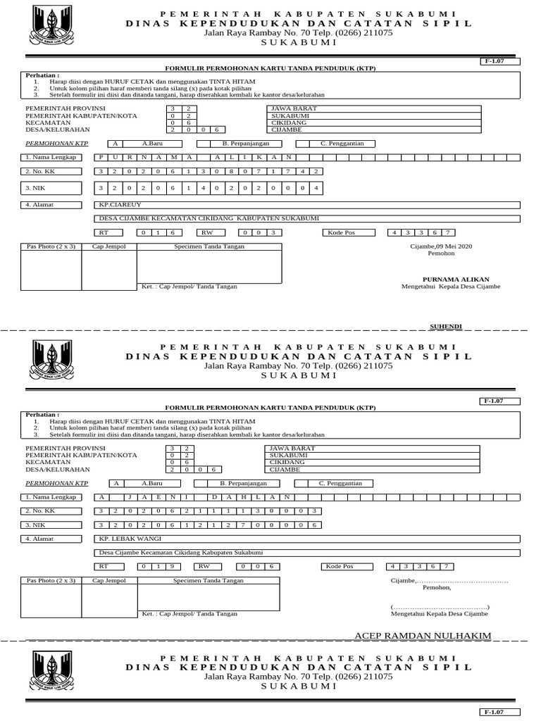 Formulir KTP (Bagus) | PDF