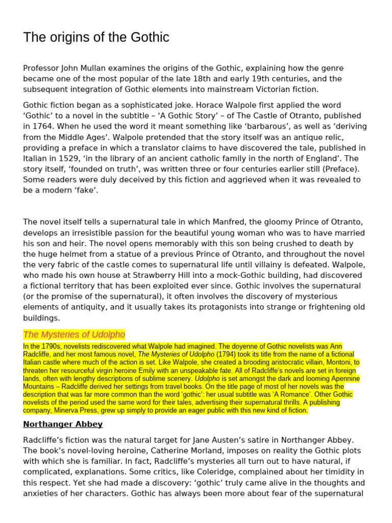 The Origins of The Gothic. | PDF | Gothic Fiction | Wuthering Heights