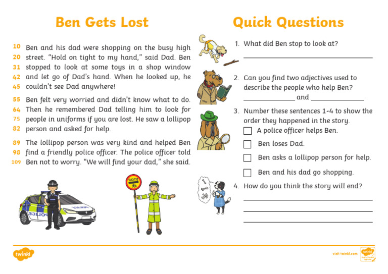 _Ben Gets Lost Reading Comprehension | PDF