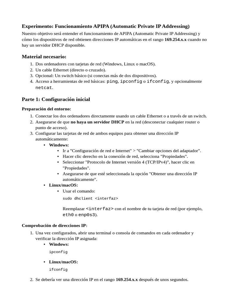 PRACTICA APIPA | PDF | Protocolos de internet | Dirección IP