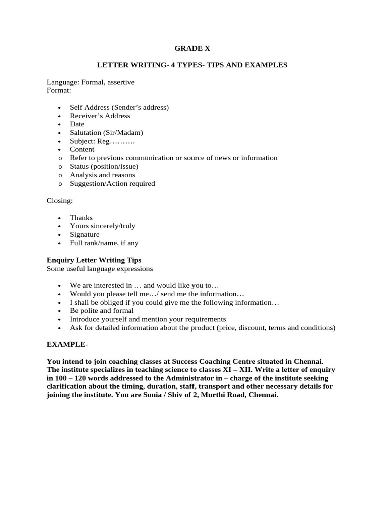 Grade X Letter Writing Guide | PDF
