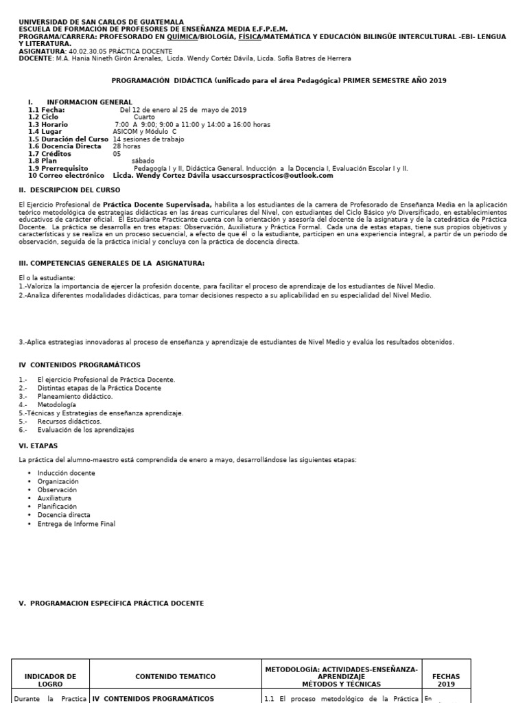 Programa Practica 2019 | PDF | Enseñando | Maestros