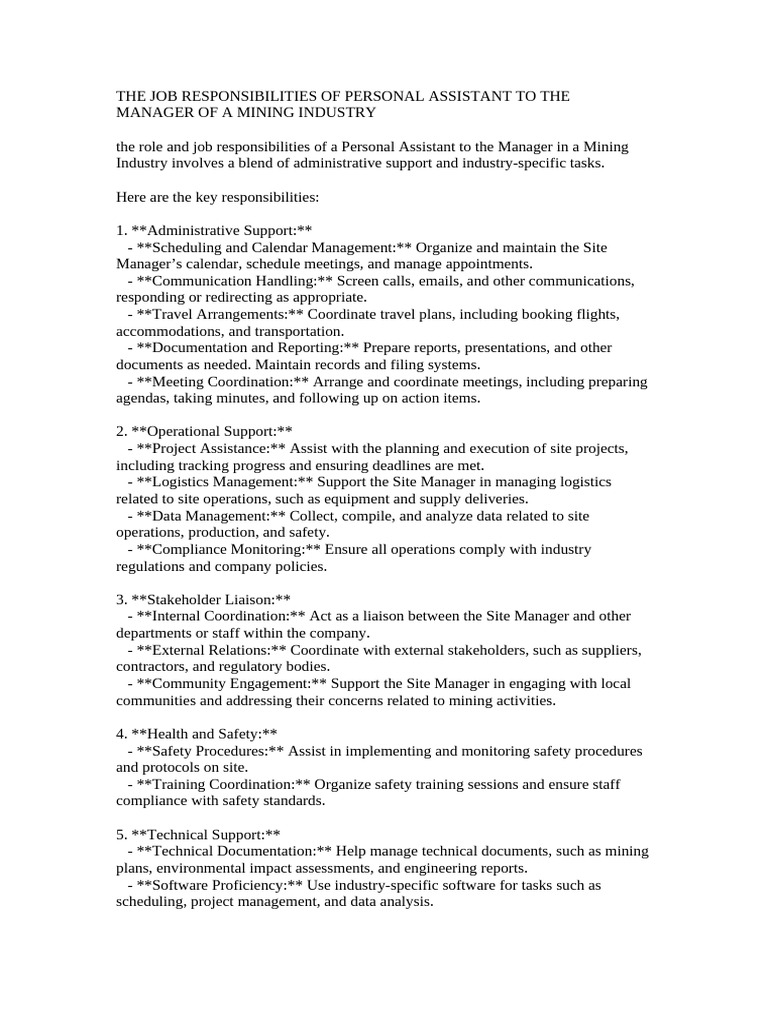 Personal Assistant Duties in Mining Industry | PDF | Regulatory ...