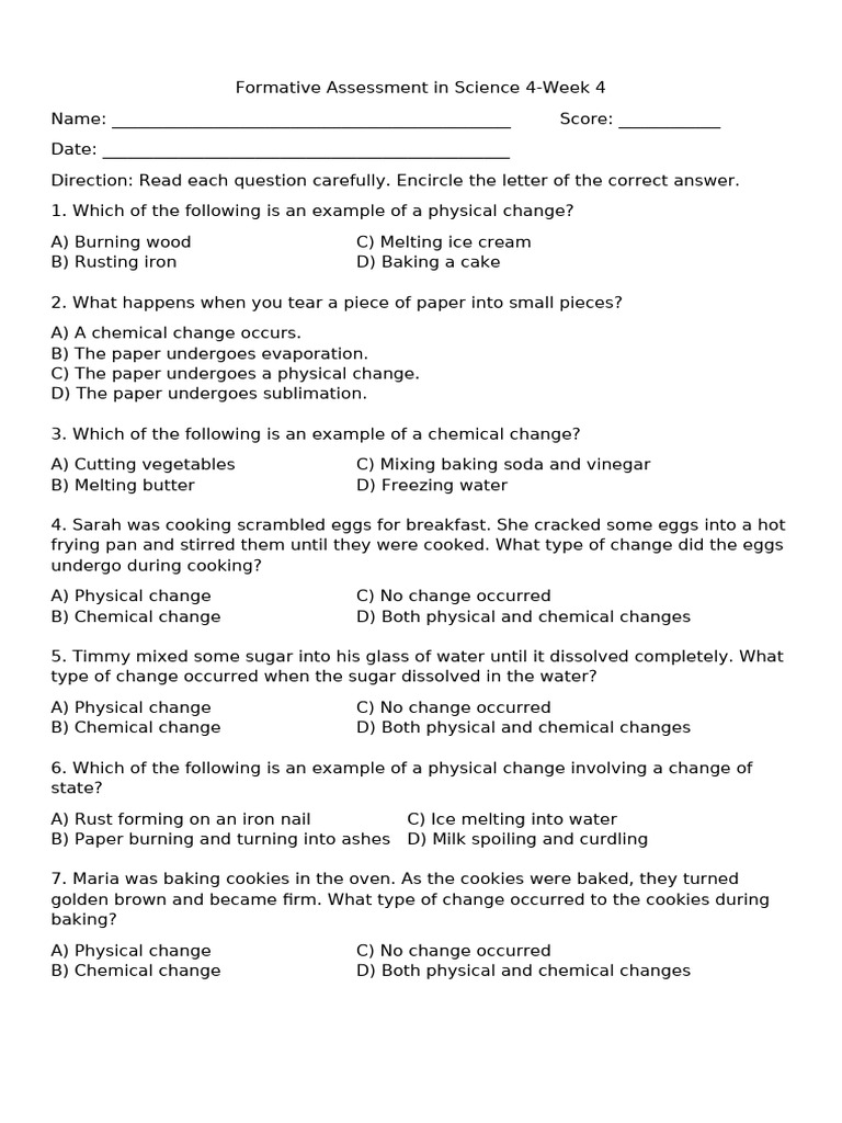 Formative Assessment in Science 4 | PDF | Baking | Cooking