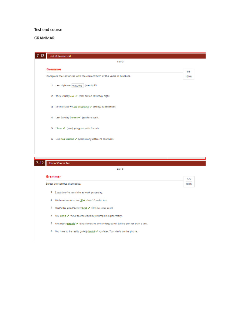 Test End Course 7-12 | PDF