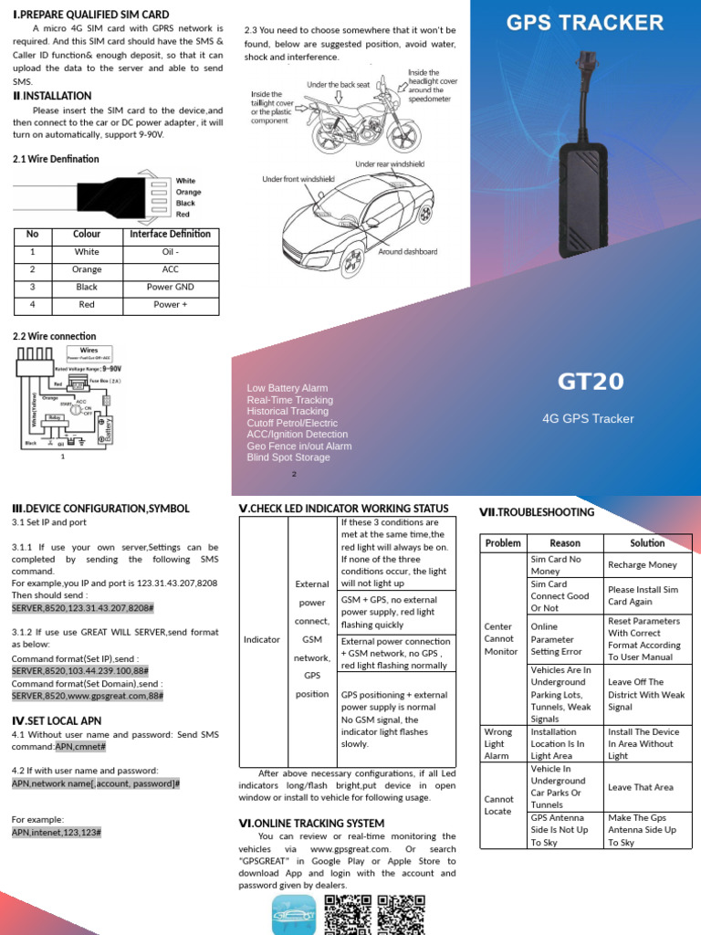 GT20 Quick Use Instruction | PDF | Password | Global Positioning System