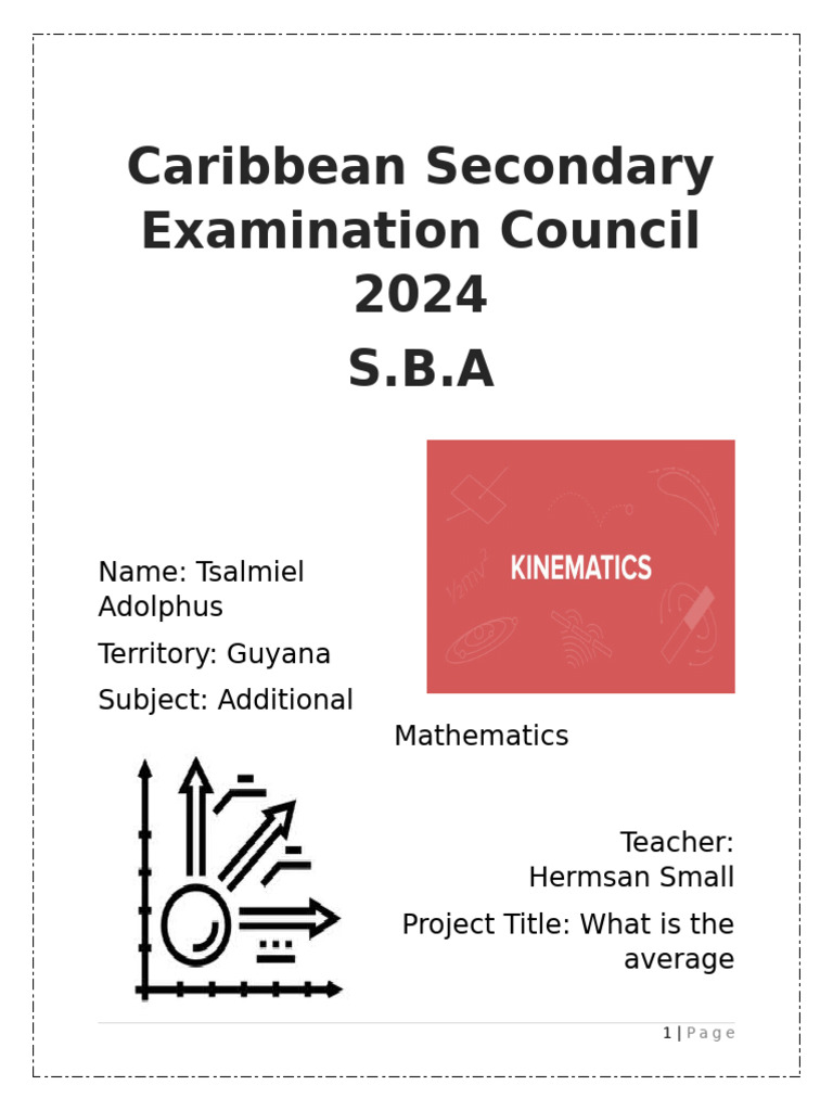 Tsalmiel Adolphus Maths Sba | PDF | Velocity | Acceleration