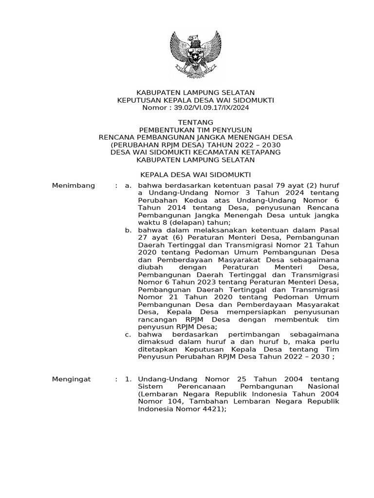 01.1__SK Tim Penyusun Perubahan RPJM Desa (Www.ciptaDesa.com) | PDF