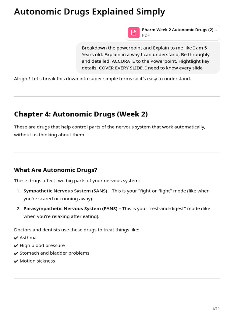 Autonomic Drugs Explained Simply | PDF | Acetylcholine | Drugs