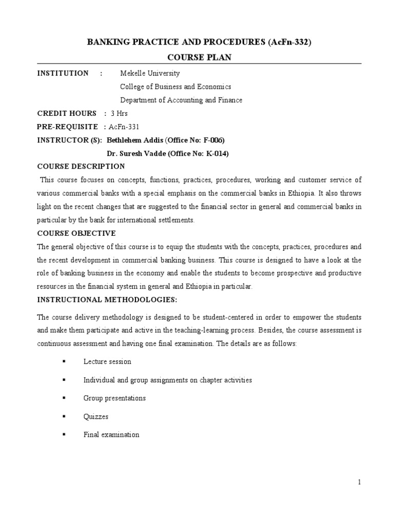 Banking Practice & Proc. Course Outline | PDF | Negotiable Instrument ...