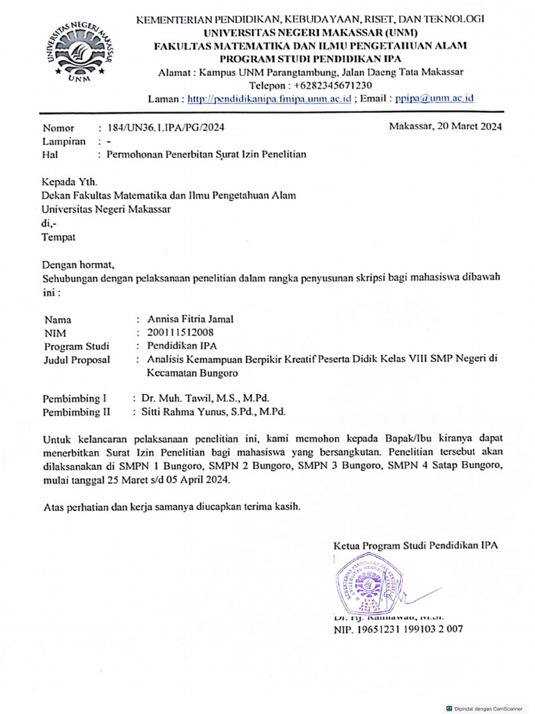 Annisa Fitria Jamal - Surat Izin Penelitian-1 | PDF