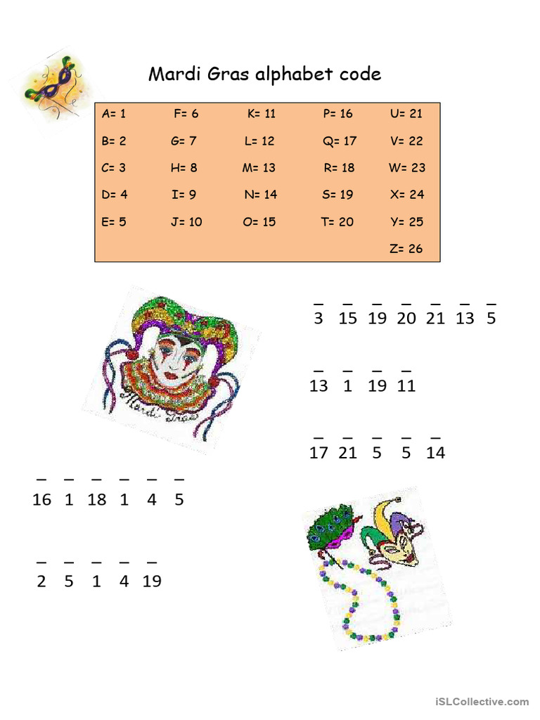 Mardi Gras Alphabet Code Guide | PDF