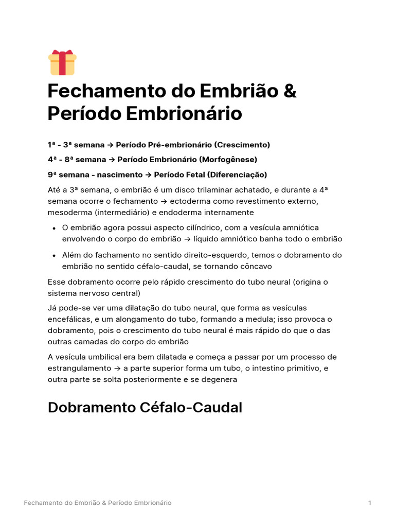 Fechamento e Desenvolvimento do Embrião | PDF | Trato gastrointestinal ...