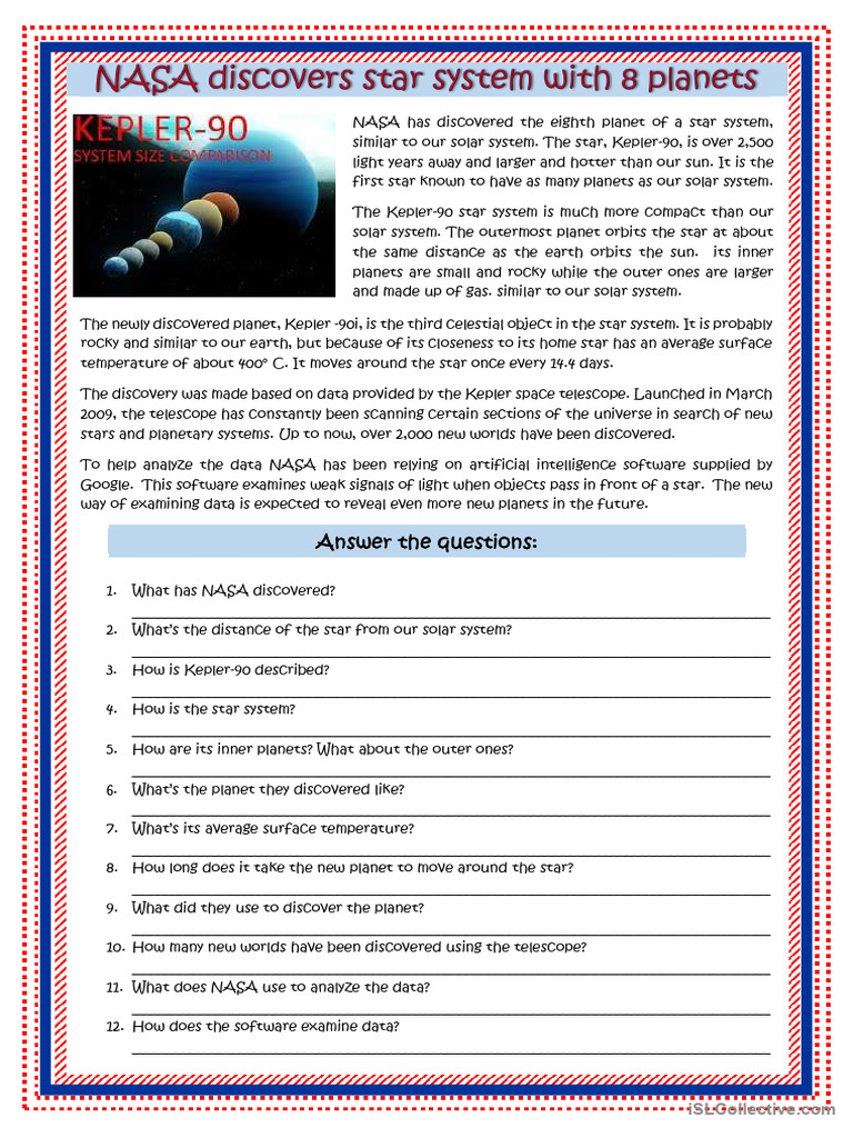 NASA Discovers Star System With 8 Planets - Reading Comprehension | PDF ...