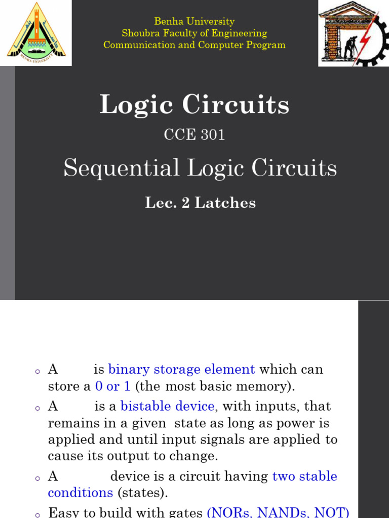 Lec2 Sequential Logic Circuits Latches - 241213 - 161211 | PDF | Logic ...