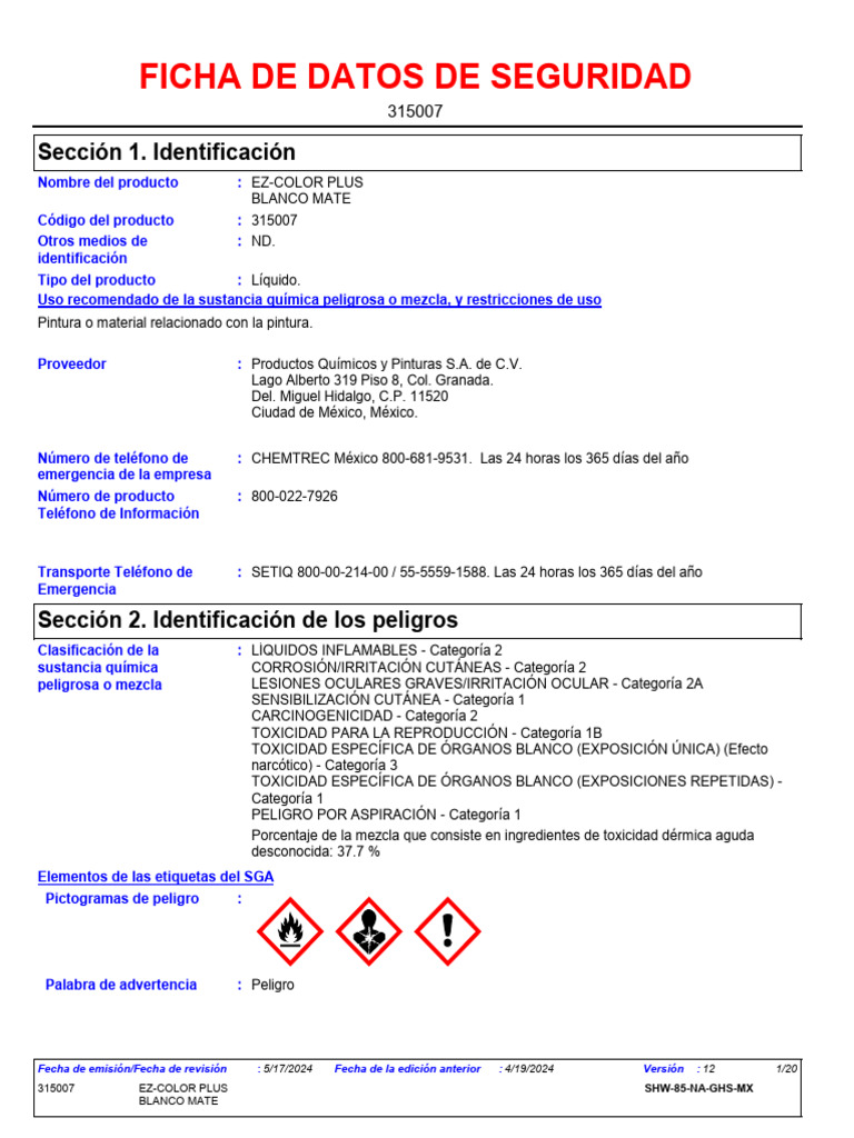 EZ Color Plus HDS | PDF | Toxicología | Respiración
