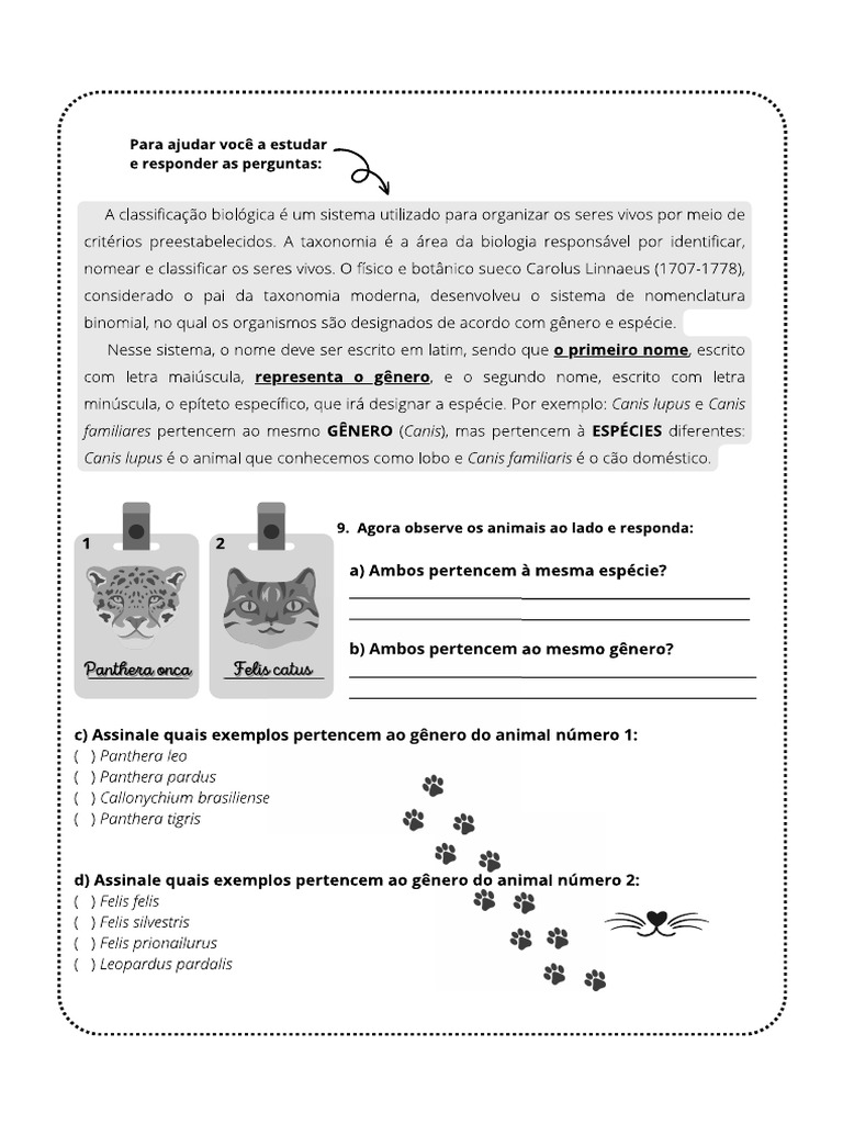 ativ avaliativa 7a nos classif seres vivos | PDF