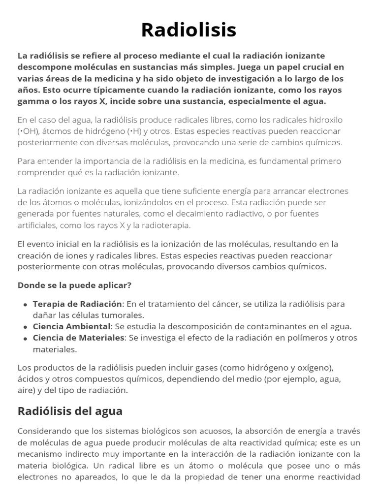 Radiolisis | PDF | Radiación | Radiación ionizante