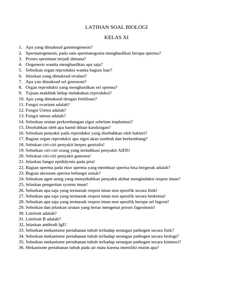 LATIHAN SOAL BIOLOGI (XI) | PDF