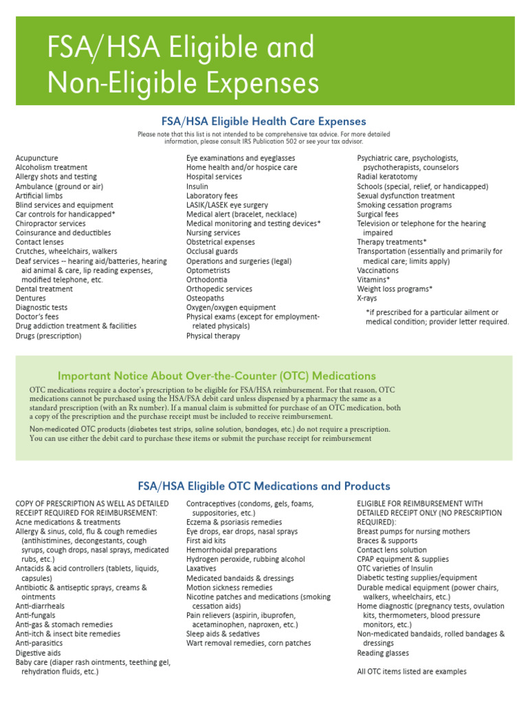 FSA/HSA Eligible and Non-Eligible Expenses | PDF | Over The Counter ...