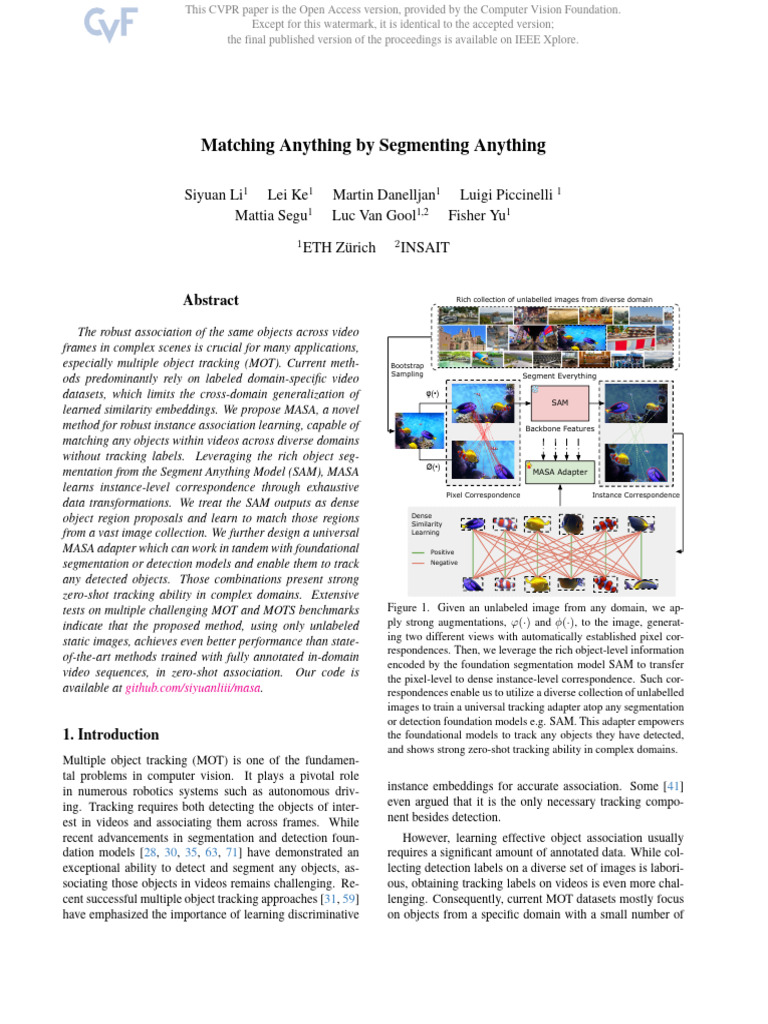 Li_Matching_Anything_by_Segmenting_Anything_CVPR_2024_paper | PDF | Image Segmentation ...