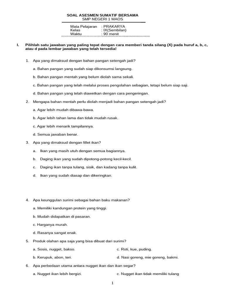 Soal Asesmen Prakarya Kelas 9 Fix | PDF