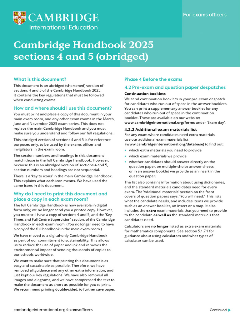 Cambridge Handbook 2025: Sections 4 & 5 Abridged | PDF | Calculator | Desk